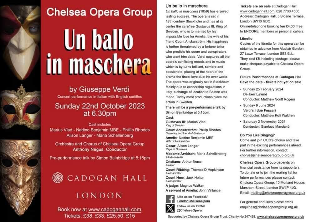 Chelsea Opera Group to Present 'Un Ballo in Maschera' - OperaWire OperaWire